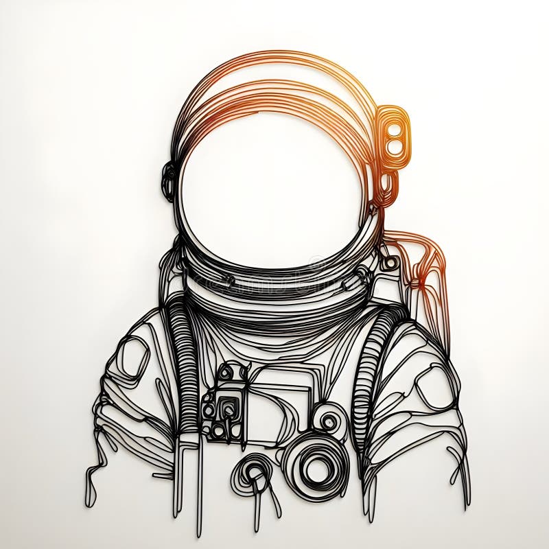 A Minimalist Ink Drawing of an Astronaut on Plain White Background ...
