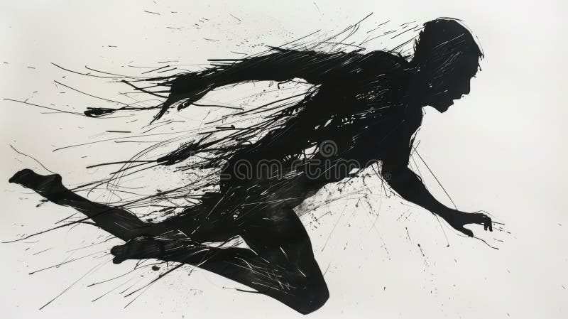Minimalist Ink Drawing of Human Figure in Motion Stock Illustration ...