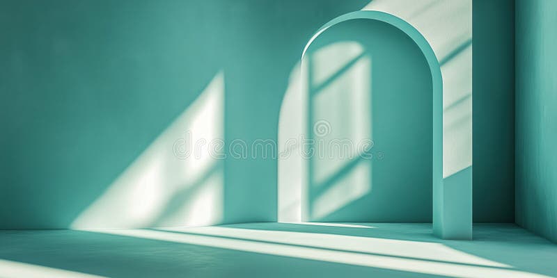 Minimalist Interior with Arch and Soft Shadows in Turquoise Color ...