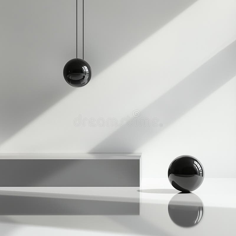 Minimalist Interior with Black Spherical Objects Stock Illustration ...