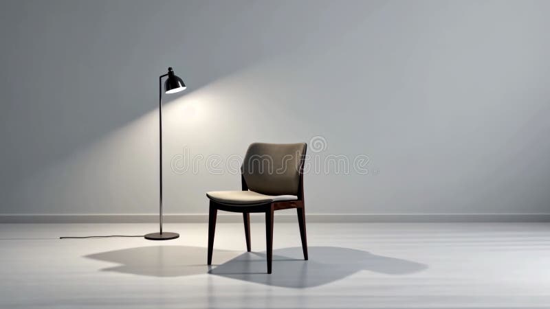 Minimalist Interior with Chair and Lamp Under a Spotlight Effect Stock ...