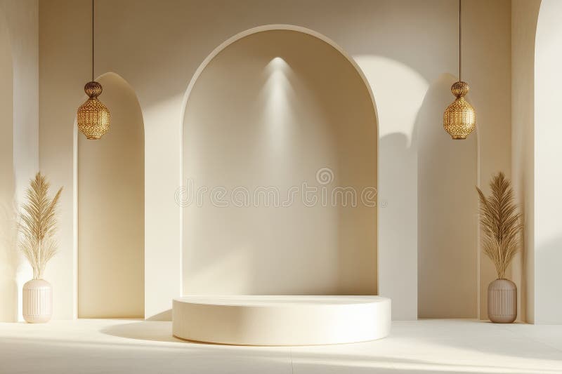 Minimalist Interior with a Circular Stage and Decorative Elements for ...