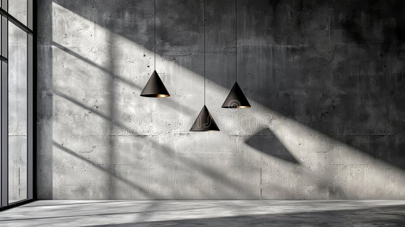 Minimalist Interior with Cone-shaped Lights Casting Dramatic Shadows in ...