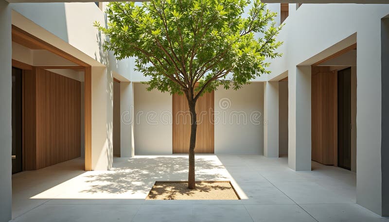 Minimalist Interior Courtyard with Tree and Natural Light Design ...