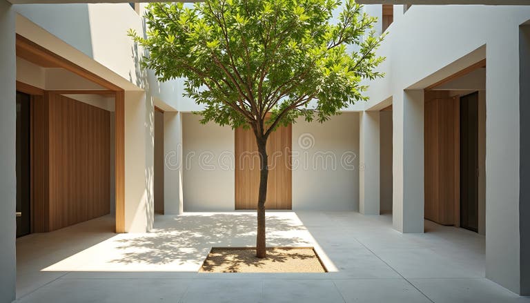 Minimalist Interior Courtyard with Tree and Natural Light Design ...