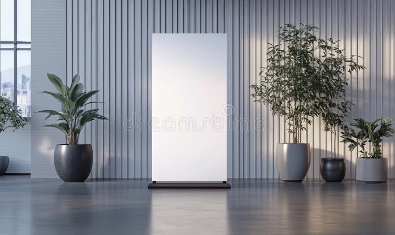 Minimalist Interior Design with Blank Display Board and Indoor Plants ...