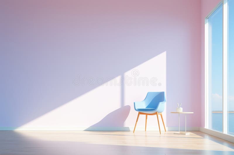 Minimalist Interior Design with Blue Chair and Sunlight through Window ...