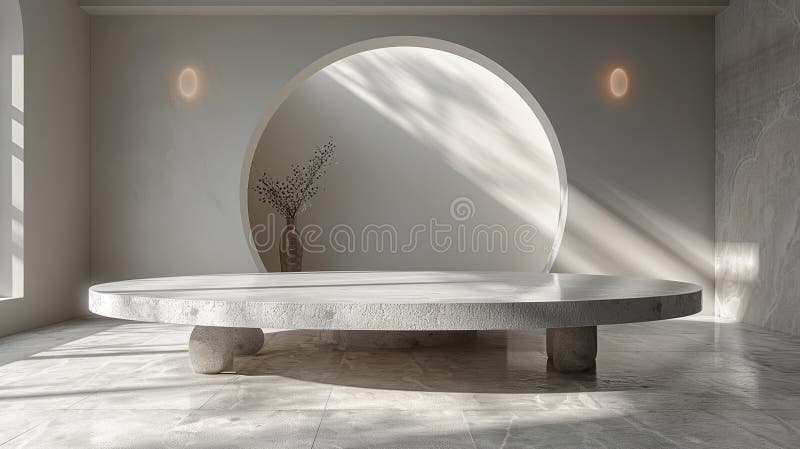 Minimalist Interior Design with Circular Archway and Stone Table Stock ...
