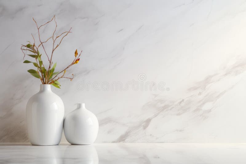 Elegant Marble Background with White Vases and Foliage, AI Generated ...