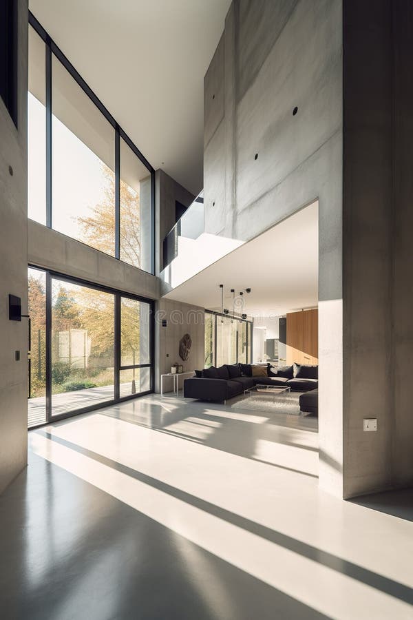 Minimalist Interior Design with Concrete Walls and Floor, and with ...