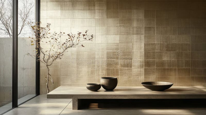 Minimalist Interior Design with Earthy Pottery Stock Illustration ...