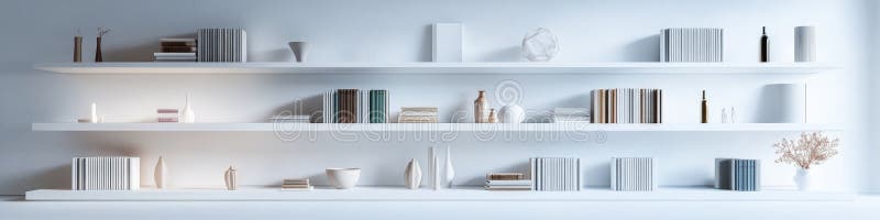 Minimalist Interior Design with Endless Shelves of Books on White ...