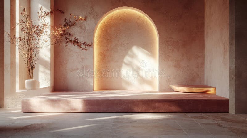 Minimalist Interior Design Featuring Arch and Platform Stock ...