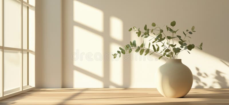 Minimalist Interior Design Featuring Elegant Vase with Greenery Casting ...