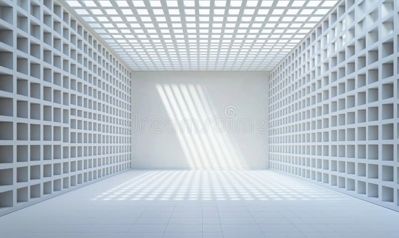 Minimalist Interior Design with Grid Pattern Walls and Natural Light ...