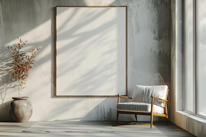 Minimalist Interior Design with a Large Empty Frame Stock Illustration ...