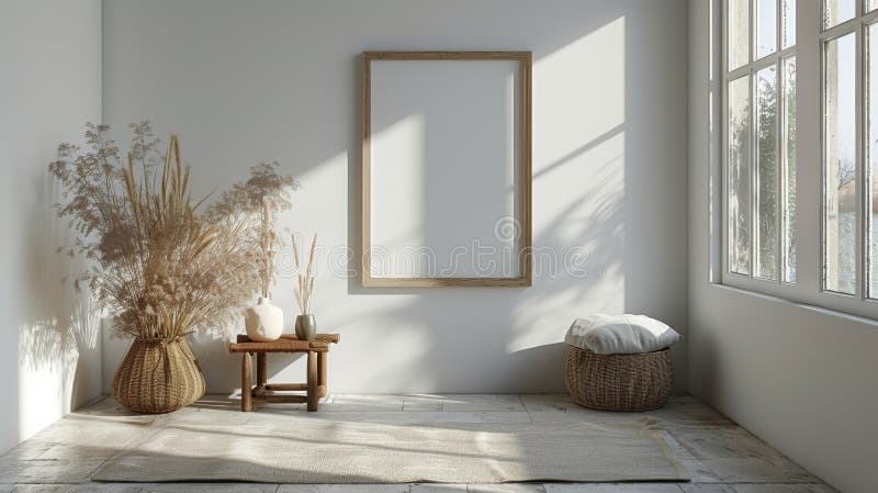Minimalist Interior Design, Mockup Frame Displayed on a White Wall in a ...