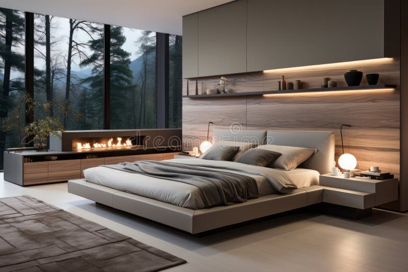 Minimalist Interior Design of Modern Bedroom. AI Generated Stock ...