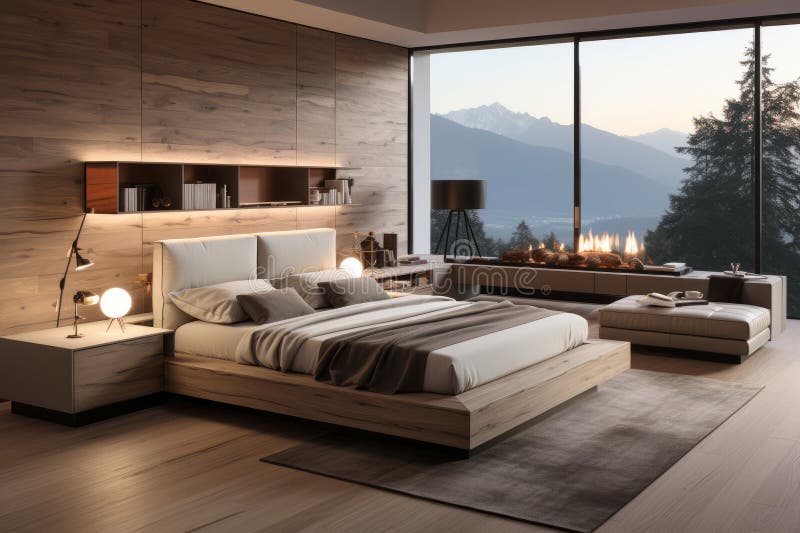 Minimalist Interior Design of Modern Bedroom. AI Generated Stock ...