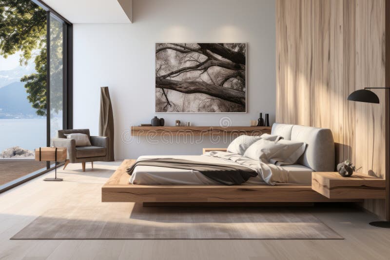 Minimalist Interior Design of Modern Bedroom. AI Generated Stock ...