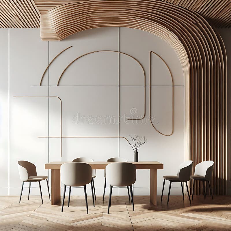Minimalist Interior Design of Modern Dining Room with Abstract Wood ...