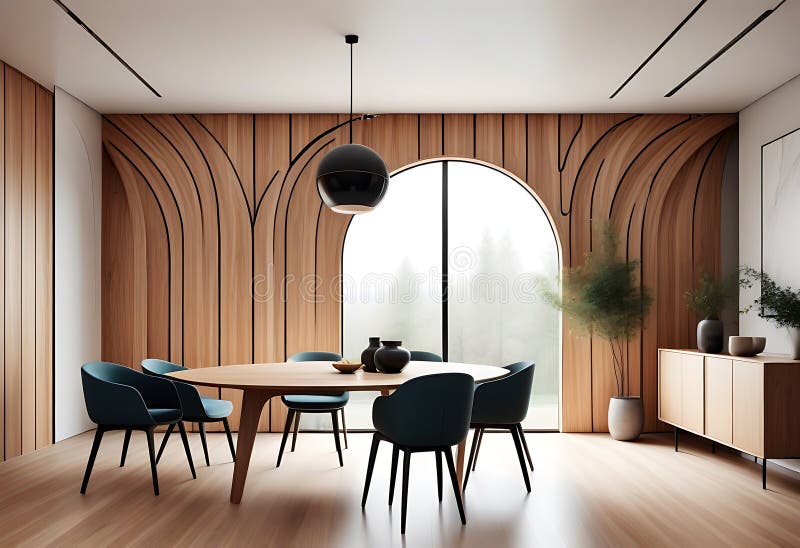 Minimalist Interior Design of Modern Dining Room with Abstract Wood ...