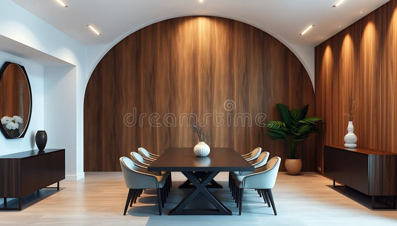 Minimalist Interior Design of Modern Dining Room with Abstract Wood ...