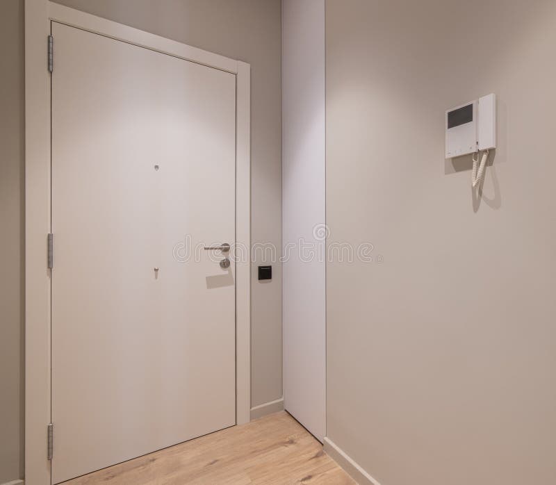 Minimalist Interior Design with Modern Front Door and Intercom System ...