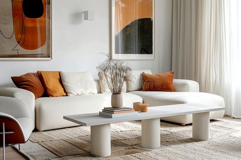 Minimalist Interior Design of Modern Living Room with Abstract Art ...