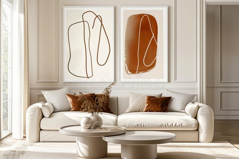 Minimalist Interior Design of Modern Living Room with Abstract Art ...