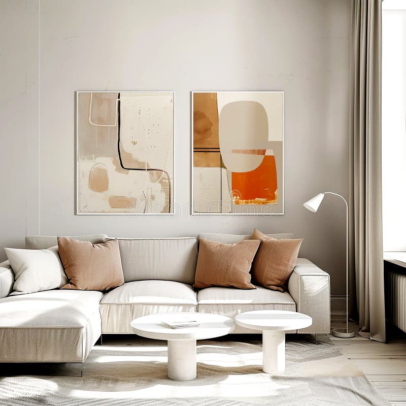 Minimalist Interior Design of Modern Living Room with Abstract Art ...