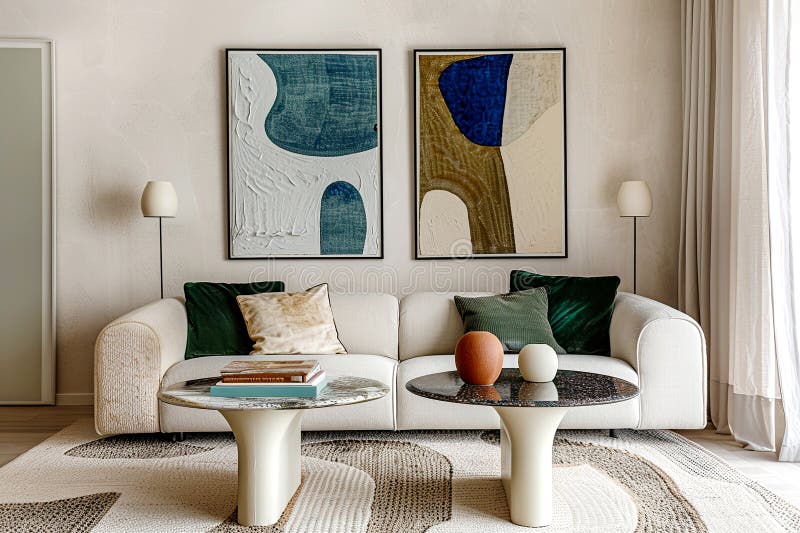 Minimalist Interior Design of Modern Living Room with Abstract Art ...