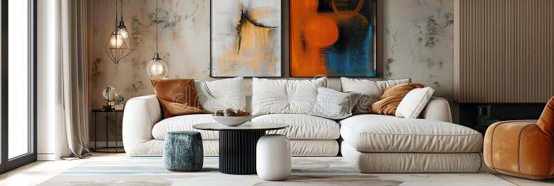 Minimalist Interior Design of Modern Living Room with Abstract Art ...