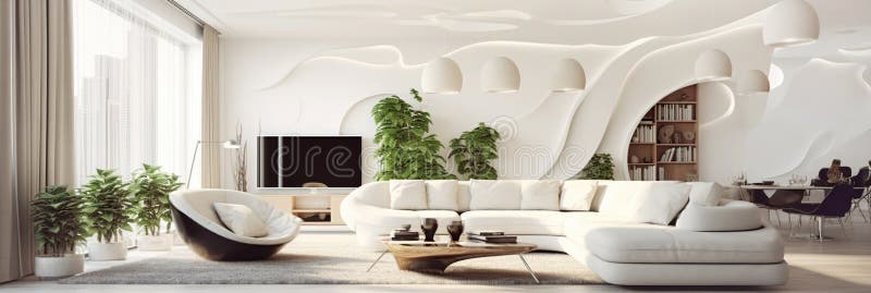 Minimalist Interior Design of Modern Living Room with White Corner Sofa ...