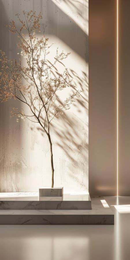 Minimalist Interior Design with Modern Tree Decor Stock Illustration ...