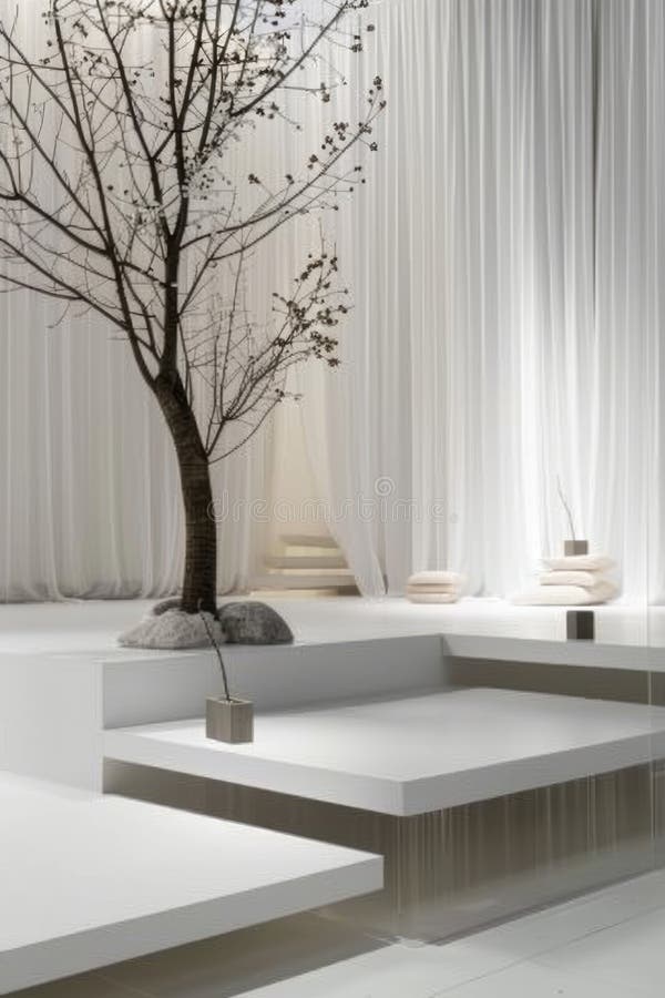 Minimalist Interior Design with Modern White Decor Stock Illustration ...