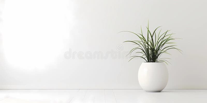 Minimalist Interior Design with Plant in White Pot Stock Illustration ...