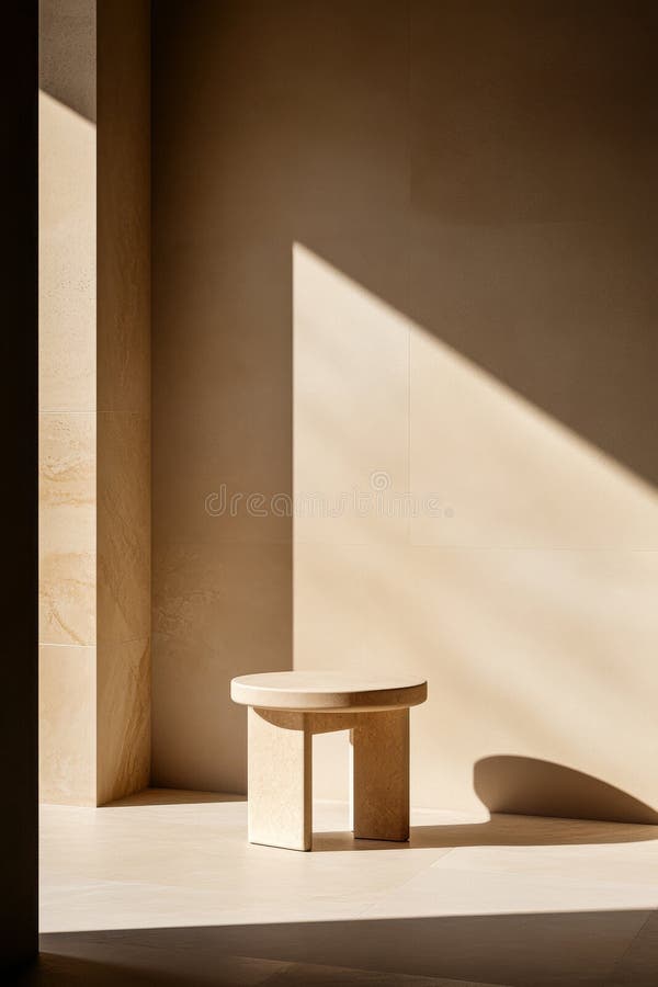 Minimalist Interior Design Showcasing a Simple Stone Stool in Natural ...