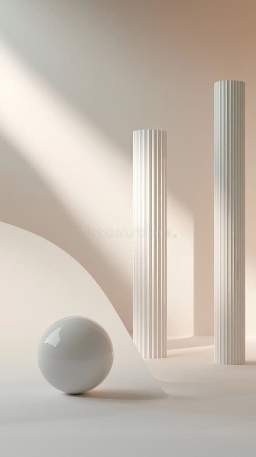 Minimalist Interior Design Showcasing White Columns and a Spherical ...