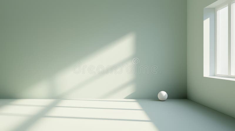Minimalist Interior Design, a White Ball in Room with Window View ...