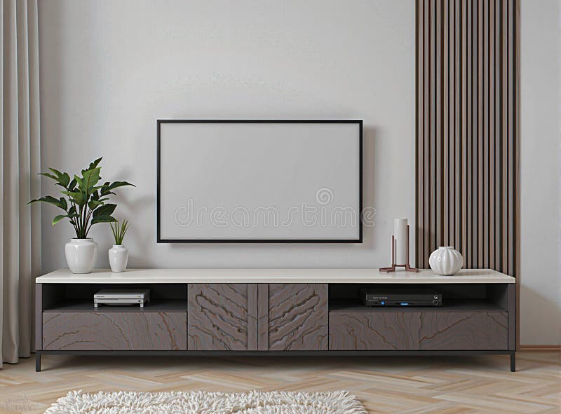 A Minimalist Interior Featuring a Blank TV, with Clean Lines and a ...
