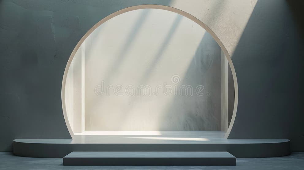A Minimalist Interior Featuring a Circular Arch with Soft Sunlight ...