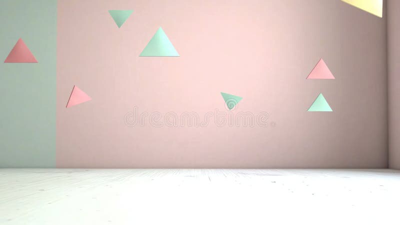 A Minimalist Interior Featuring Pastel-colored Triangles on a Light ...