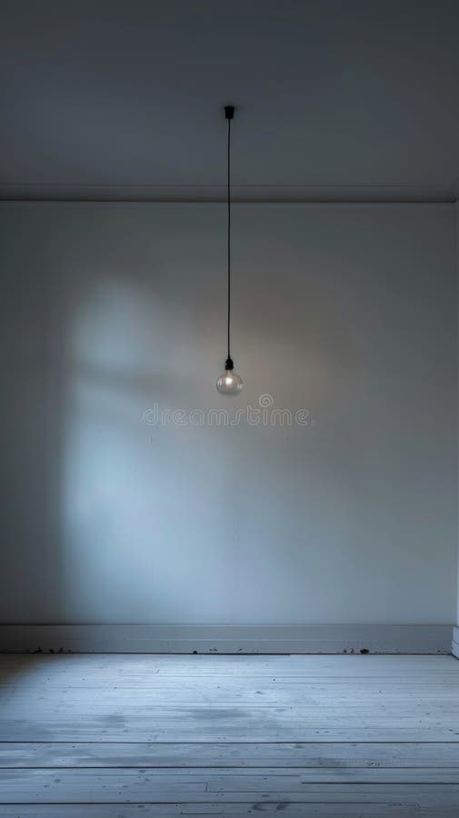 Minimalist Wall with Hanging Light Bulb Generative AI Stock ...