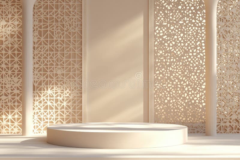 A Minimalist Interior with Intricate Patterned Walls and a Circular ...