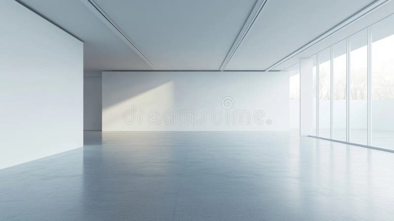 Minimalist Interior with Large Windows and Bright Sunlight Streaming in ...