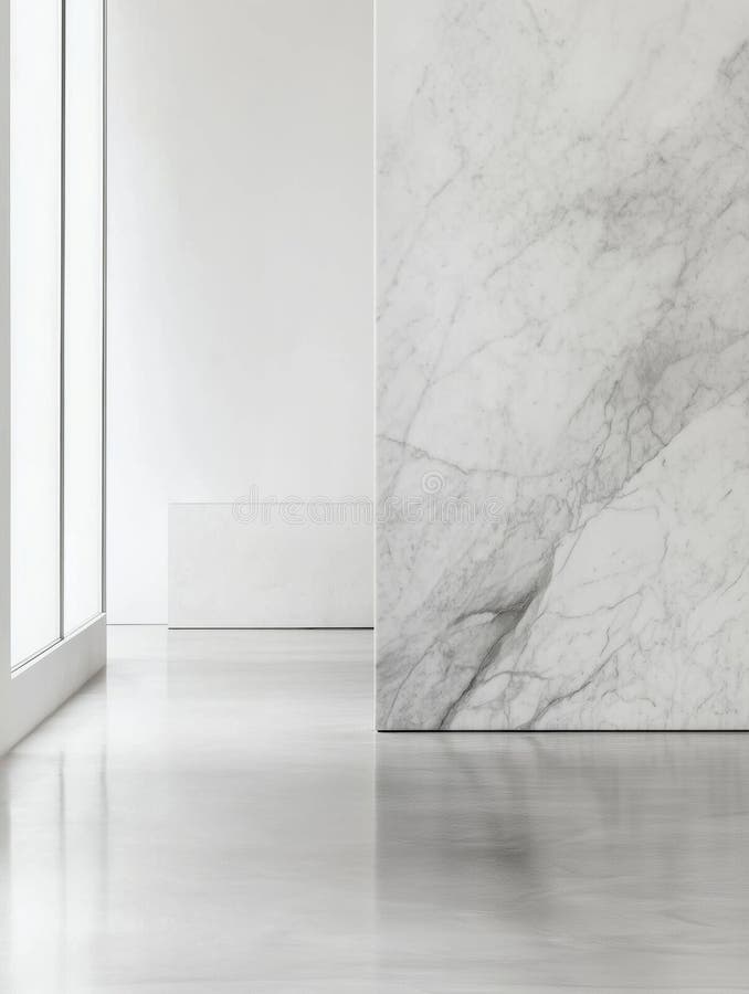 Minimalist Interior with Marble Wall and Glossy Floor Features Subtle ...