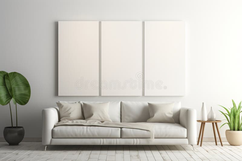 Minimalist Interior Mock Up with Frames, Lights and Shadows and a Cozy ...