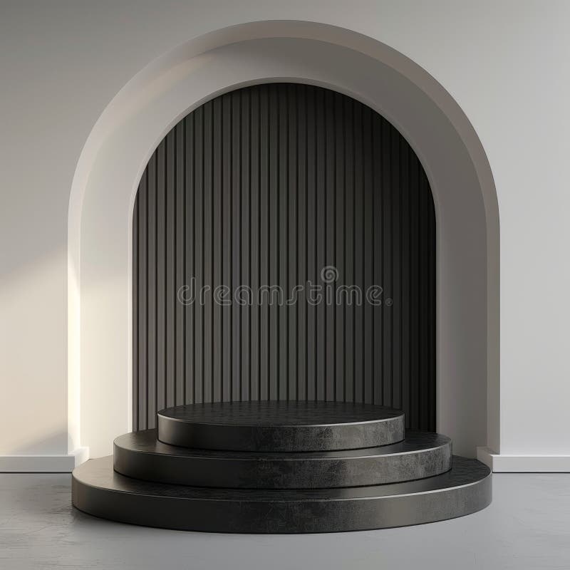 Minimalist Interior with Modern Archway and Circular Steps in Soft ...