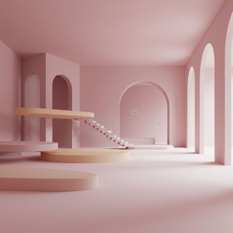 A Minimalist Interior with a Monochromatic Pink Palette Features Smooth ...
